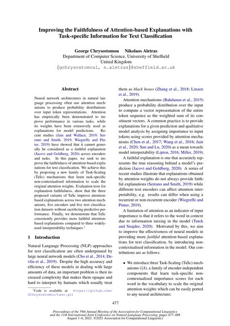 Pdf Improving The Faithfulness Of Attention Based Explanations With Task Specific Information