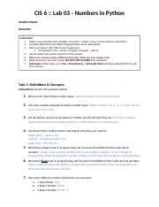 CIS 6 Lab 03 Numbers In Python Docx CIS 6 Lab 03 Numbers In Python Babe Name