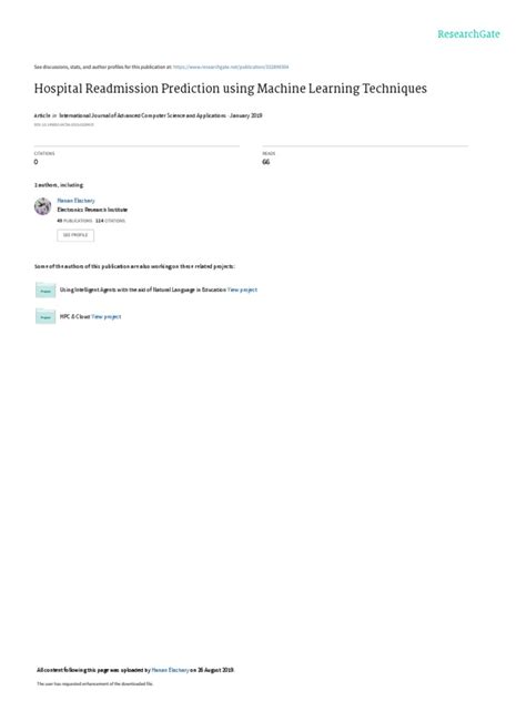 Hospital Readmission Prediction Using Machine Learning Techniques Pdf Machine Learning