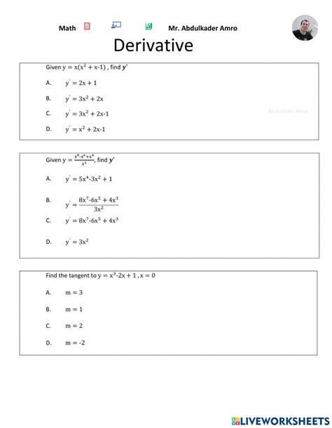 Derivative Free Interactive Worksheets 859109