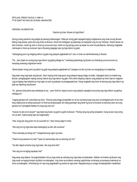 Alamat Ng Araw Buwan At Mga Bituin Pdf