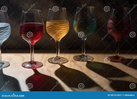 Wine Glasses Casting Artistic Shadows On A Textured Surface Stock Image