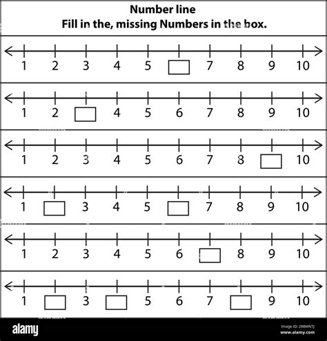 number lines 1 to 10 missing numbers fill in the missing positive