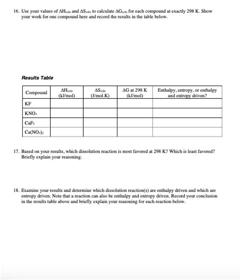 Solved The Balance Between Enthalpy And Entropy For Chegg
