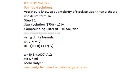 Malik Xufyan Only Chemistry Discussion 0 1 N Hcl Solution Preperation
