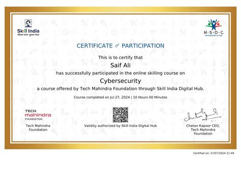 Saif Ali On Linkedin Cybersecurity Achievement Nsdc