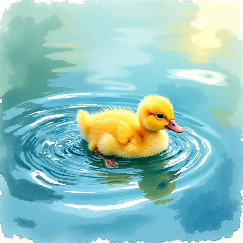 Free Ducklings First Swim Image Duckling Watercolor Yellow