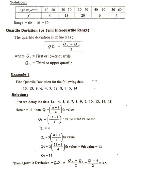 solution measures of dispersion range quartile deviation mean