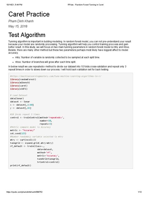 Optimizing Random Forest Models Through Tuning Of The Mtry And Ntree