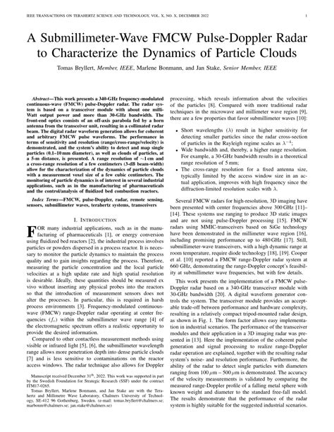 Pdf A Submillimeter Wave Fmcw Pulse Doppler Radar To Characterize The Dynamics Of Particle Clouds
