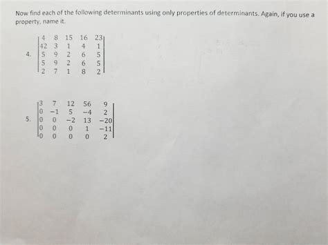 solved now find each of the following determinants using