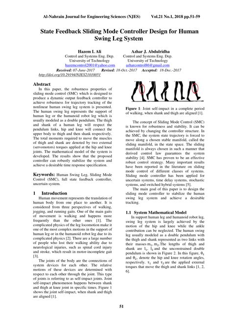 PDF State Feedback Sliding Mode Controller Design For Human Swing Leg System
