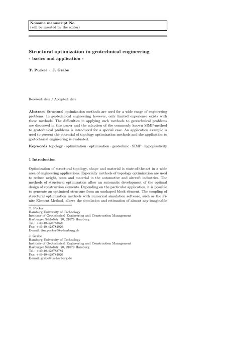 Pdf Structural Optimization In Geotechnical Engineering Basics And