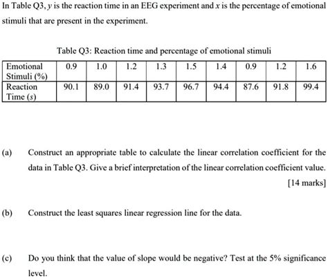 solved in table q3 yis the reaction time in an eeg experiment andx is