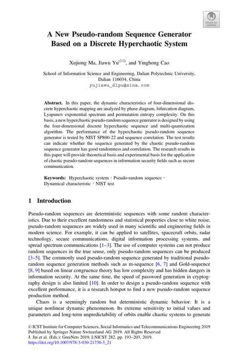 Pdf A New Pseudo Random Sequence Generator Based On A Discrete