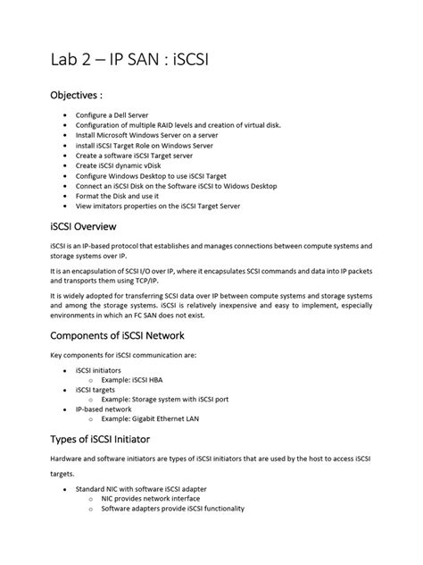 Lab 2 Ip San Iscsi Pdf Network Interface Controller Computer Networking