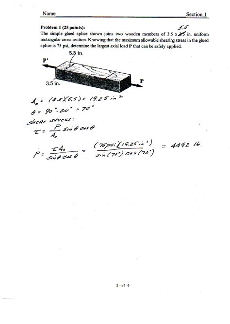 Solved Problems On Strength Of Materials Exam 1 Engr 2530 Exams Engineering Docsity