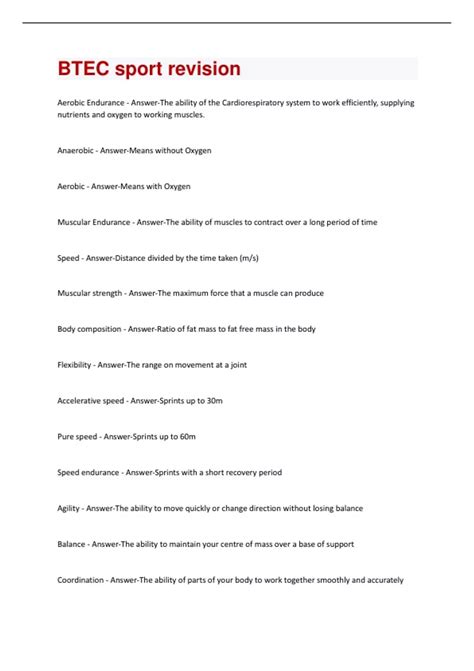 Btec Sport Revision Questions And Answersa Solution Guide Btec