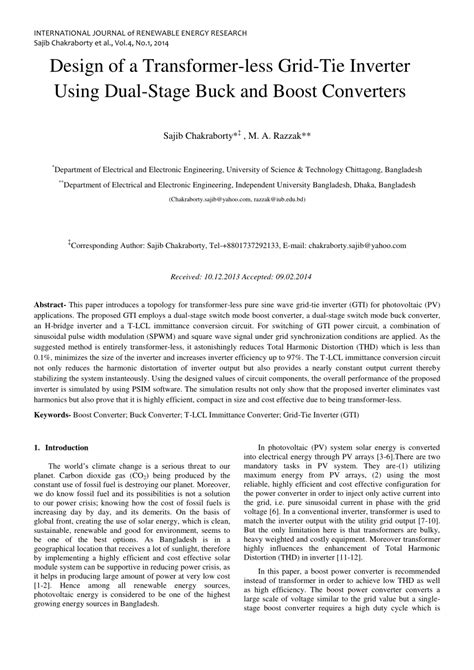 Pdf Design Of A Transformer Less Grid Tie Inverter Using Dual Stage