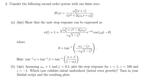 3 consder the following second order system with one