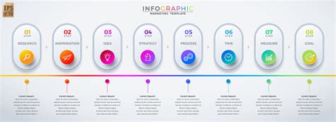 인포 그래픽 벡터 비즈니스 마케팅 템플릿 다채로운 디자인 서클 아이콘 8 옵션은 최소한의 스타일로 격리되어 있습니다 마케팅