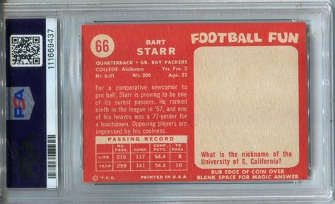 1958 Topps 66 Bart Starr Psa 6 Ex Mt Green Bay Packers Ebay
