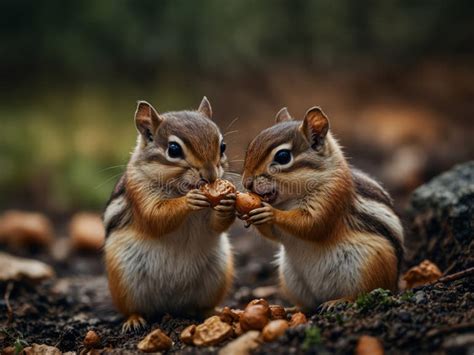 Two Chipmunks Eating Nuts From A Tiny Pot Stock Illustration