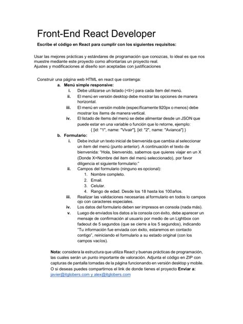 Front End React Developer Prueba Pdf Html Informática