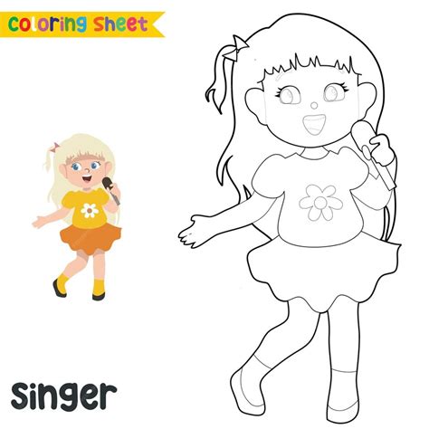 아이들을 위한 쉬운 색칠 워크시트입니다 아이들이 꿈꾸는 직업 유치원 활동 시트 벡터 파일 프리미엄 벡터