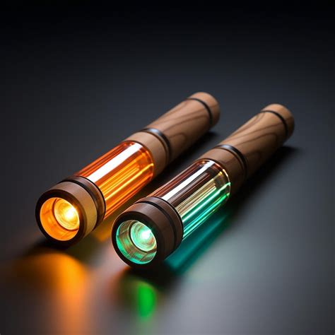 Premium Photo Flashlight In Wood And Neon Style Industrial Design