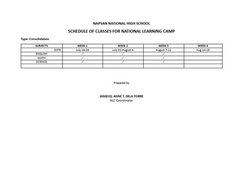 Napsan National High School Nlc Schedule Pdf