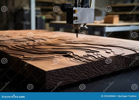 Cnc Machine Crafting Wood With Textured Surface Exploring Visual And