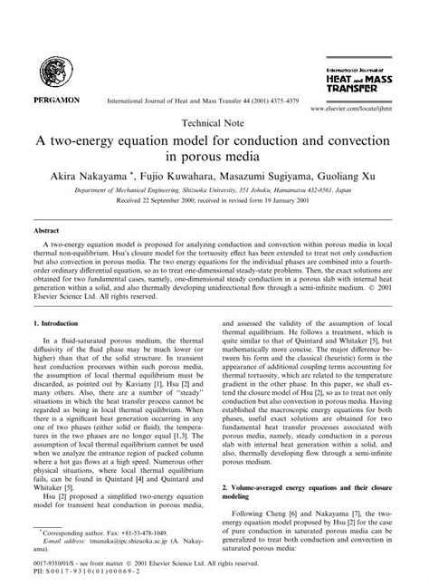 Pdf A Two Energy Equation Model For Conduction And Convection In