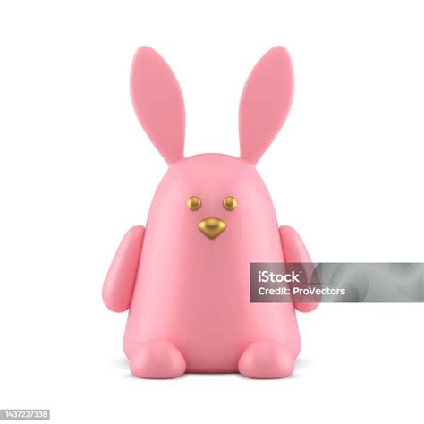 핑크 토끼 부활절 장난감 긴 귀 정면보기 현실적인 3d 아이콘 벡터와 귀여운 장식 캐릭터 3차원 형태에 대한 스톡 벡터 아트 및 기타 이미지 3차원 형태 토끼 부활제