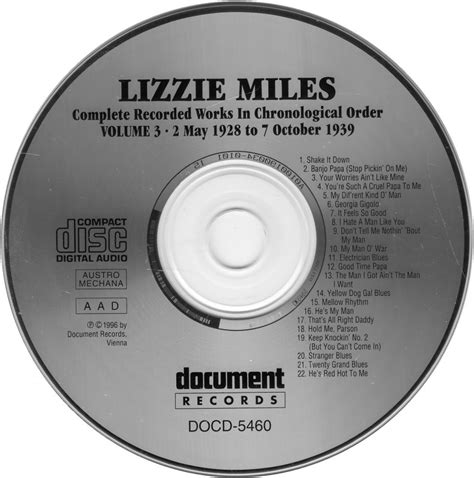 Lizzie Miles Complete Recorded Works In Chronological Order Volume 3 Document Austria Cd