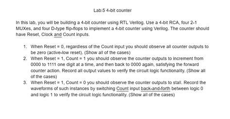 Solved Lab 5 4 Bit Counter In This Lab You Will Be Building A 4 Bit