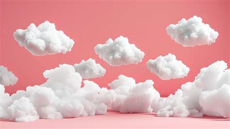 Clouds Isolated On Pink Background Signs Of Meteorology Freedom And Heaven Cute Soft Shapes