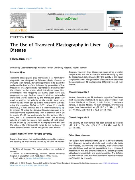 PDF The Use Of Transient Elastography In Liver Disease