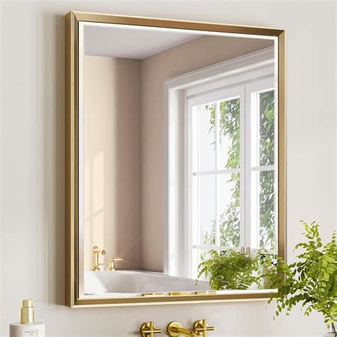 Queenfun Gold Bathroom Mirror 30x36 Brushed Gold Bathroom