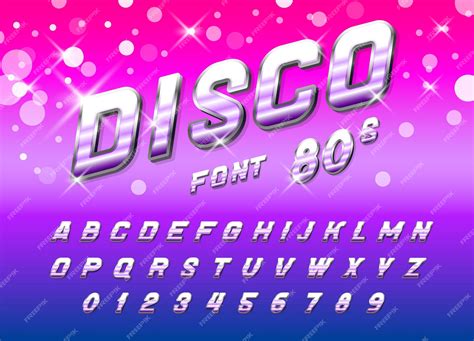 포스터용 Disco 글꼴 코믹 복고 알파벳 Vintage Futuristic 80s 서체 편집 가능 및 계층화 배너용 팝 아트 스타일의 벡터 최신 크롬 문자 프리미엄 벡터
