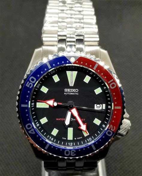 Seiko Skx009 Gmt Mod Pepsi Bezel And Sapphire Crystal 7002 Dial