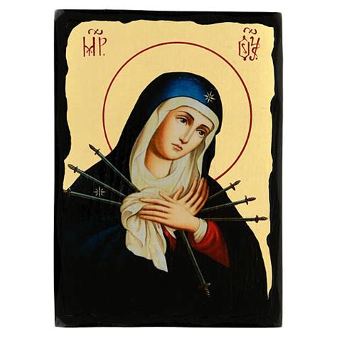 Russian Icon Of The Seven Sorrows Black And Gold 18x24 Cm Online