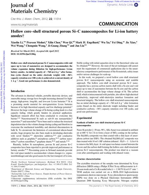 Pdf Hollow Core Shell Structured Porous Sic Nanocomposites For Li Ion Battery Anodes