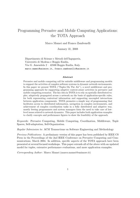 Pdf Programming Pervasive And Mobile Computing Applications The Tota