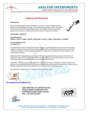 Dissolution Depth Gauge At Best Price In Vasai Virar By Analysis Instruments Id 2855872267173