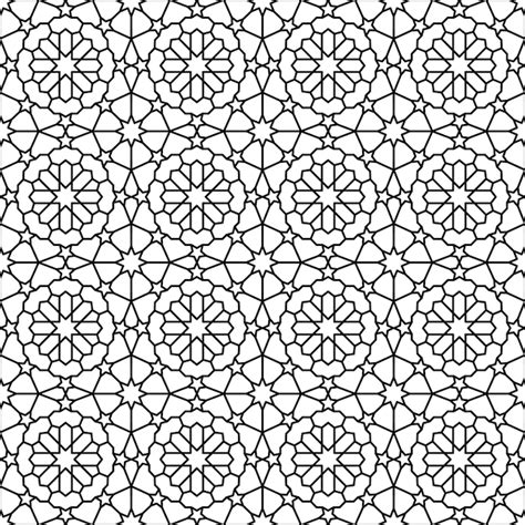 기하학적 단색 원활한 아라비아 패턴 이슬람 동양 스타일 포장지 스크랩북 종이 흑백 벡터 일러스트 모로코 배경 프리미엄 벡터