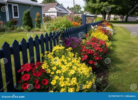 Fence Separating Two Different Colored Flower Beds Stock Image Image
