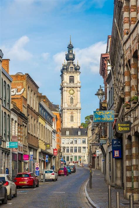 View At The Belfry Of Mons From Street Belgium Editorial Photo