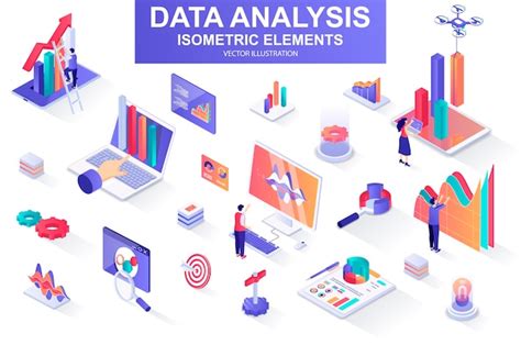 Premium Vector Data Analysis Bundle Of Isometric Elements Illustration
