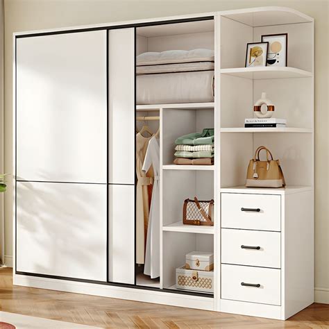 Modern White Manufactured Wood Sliding Door Wardrobe Armoire With